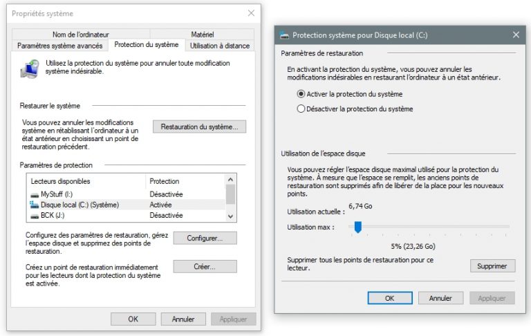 Comment configurer l'espace de restauration du système et définir les ...